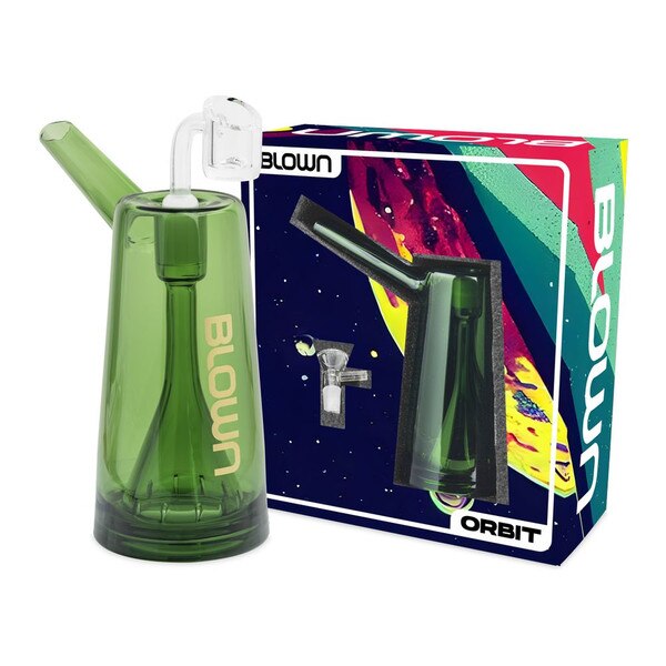 BLOWN Glass Goods ORBIT Water Pipe - Green - 7" Waterpipe with Cone Perc